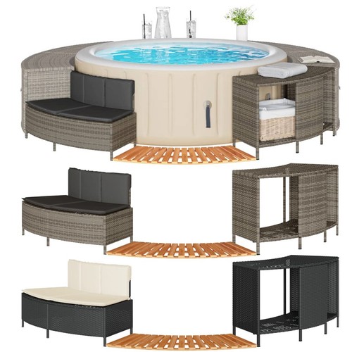 Whirlpool Umrandung Poly-Rattan Massivholz Akazie Poolumrandung ...