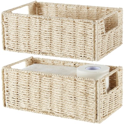 Wicker Storage Basket, Set of 2 Hand-Woven Paper Rope Wicker Basket ...