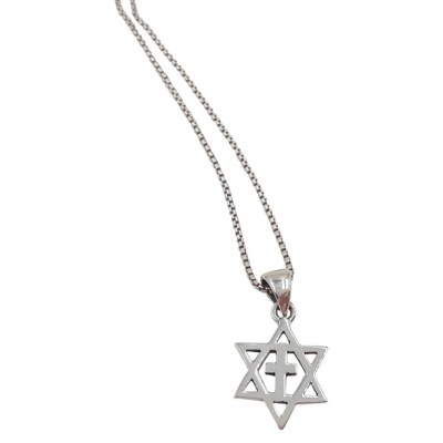 Messianic Star Of David with Cross Sterling Silver Pendant 18" Chain ...