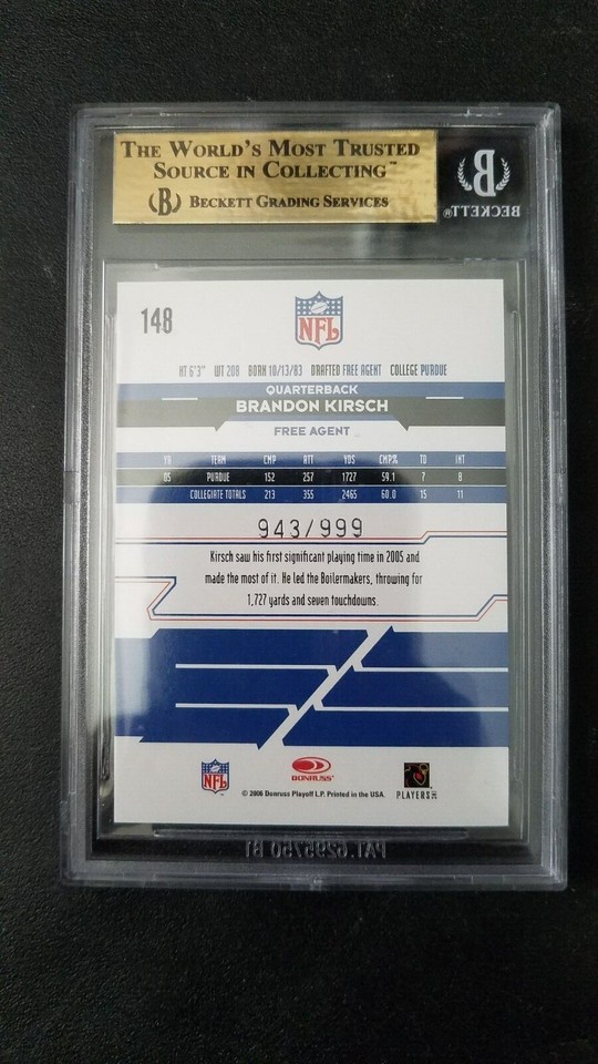 Brandon Kirsch RC 2006 Lear Rookies & Stars BGS 9.5 Purdue Boilmakers ...