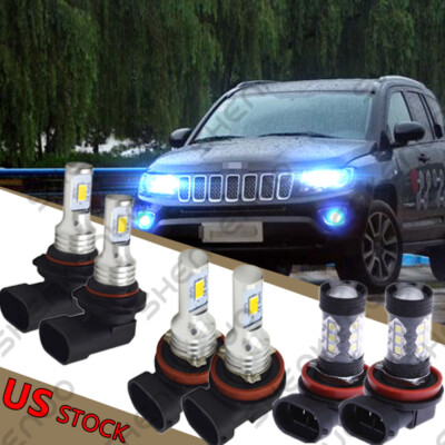 8000K For Jeep Compass 2014-2018 - 6X LED Headlight Bulbs Hi/Lo+Fog ...