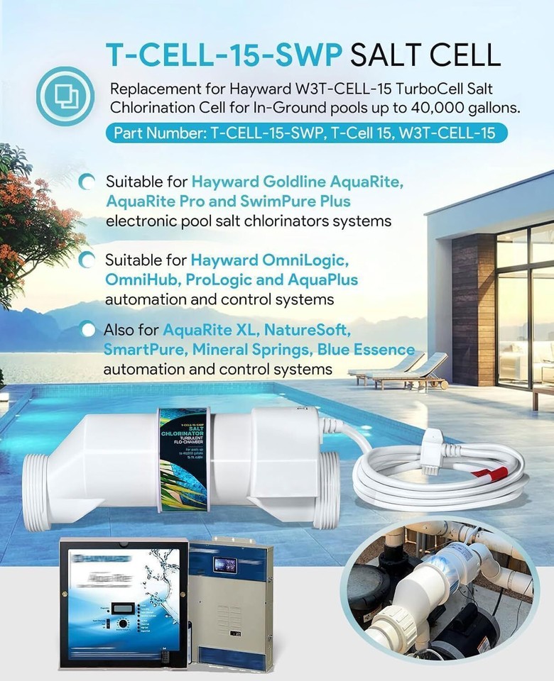 T-CELL-15-SWP Salt Cell Fit Hayward W3T-CELL-15 TurboCell Salt ...