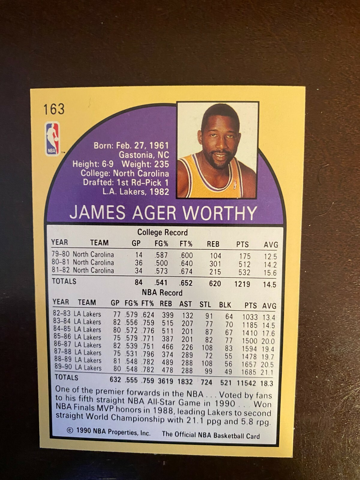 1990 NBA HOOPS BASKETBALL CARD #163 JAMES WORTHY LOS ANGELES LAKERS | eBay