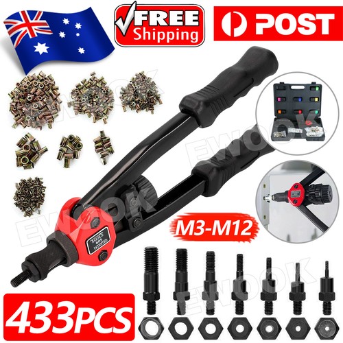 430PCS Rivet Nut Kit Riveter Gun Heavy Duty Riveting Rivets Nutsert ...