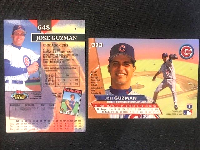 MLB - Jose Guzman 1993 Topps Stadium Club & 1993 Fleer Ultra Baseball ...
