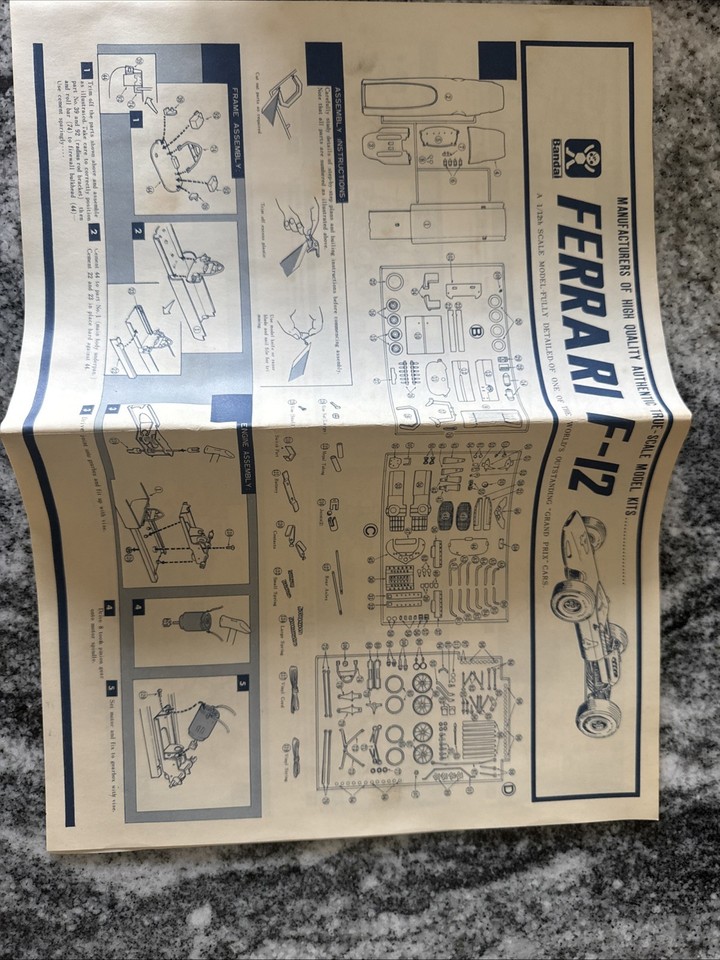 BANDAI FERRARI FLAT 12 MOTORIZED 1/12 SCALE MODEL KIT UNBUILT IN BOX ...