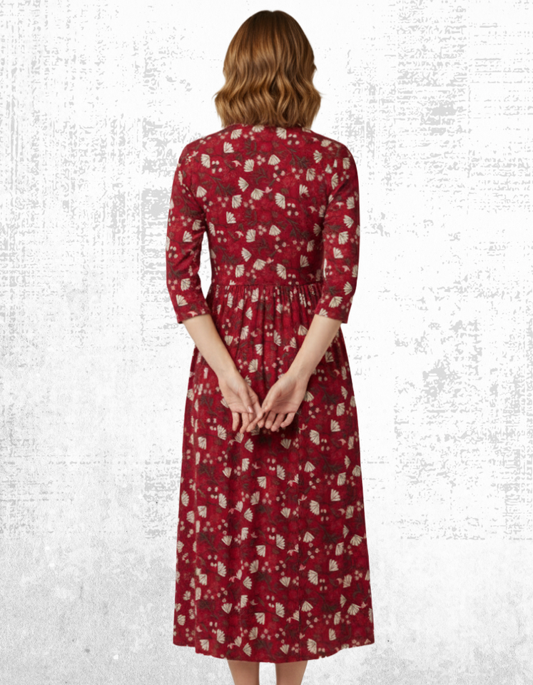 Women’s Seasalt Jersey Dress V Neck Nency Cotton ¾ Sleeve Winter Carmine Bloom | eBay UK