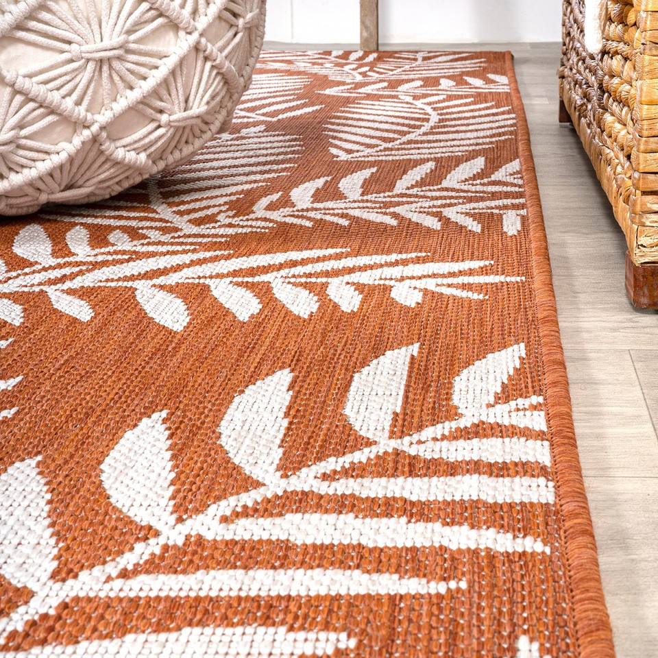 Palm Frond Indoor Outdoor Runner Rug 2X8 Orange/Cream, Nevis for ...