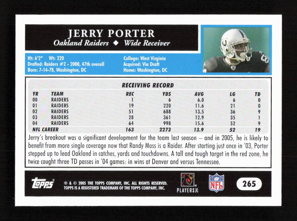 2005 Topps Jerry Porter #265 | eBay