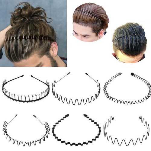 Black Metal Sports Hairband Headband Wave Alice Style Hair band Unisex ...
