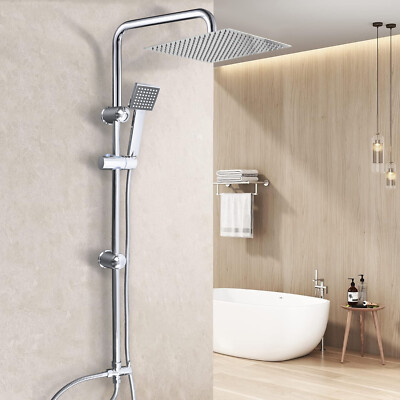 Large Shower Kit Twin Head Waterfall Chrome Adjust Riser Rail Chrome ...