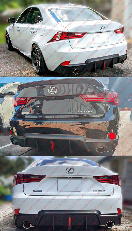 FOR 2014-16 LEXUS IS250 IS350 CTM DESIGN RED LED MATT BLACK REAR BUMPER ...