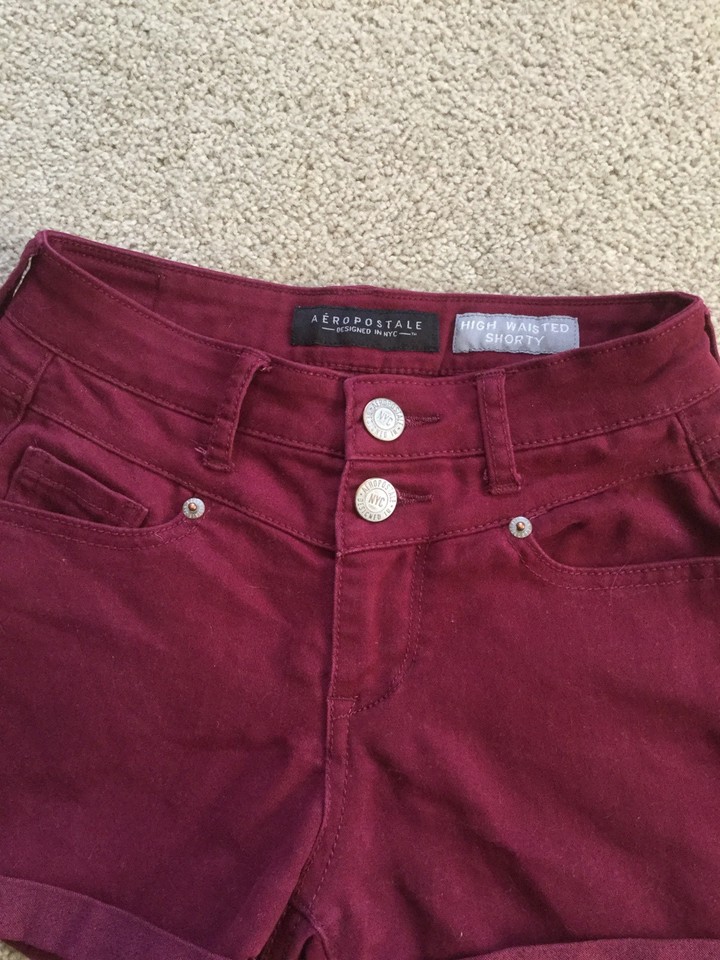Areopostale Size 000 Red Maroon High Waisted Shorty Zip Button Closure ...