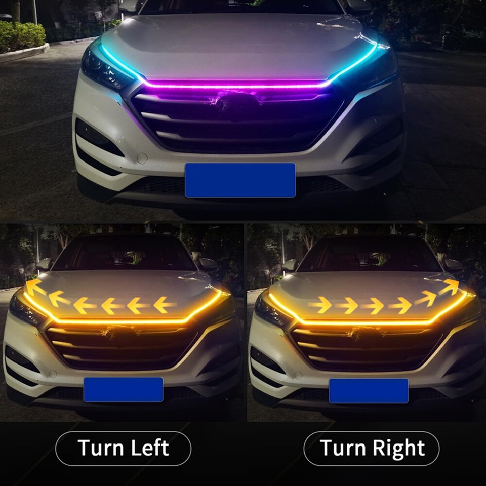 94" LED RGB Dynamic Scan Start Up Hood Light Strip For Chevy Silverado ...