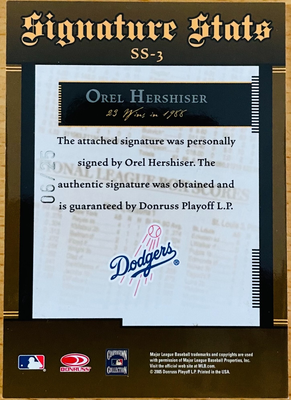 OREL HERSHISER 6/25 AUTOGRAPH AUTO SS-3 2005 DONRUSS SIGNATURE SERIES ...