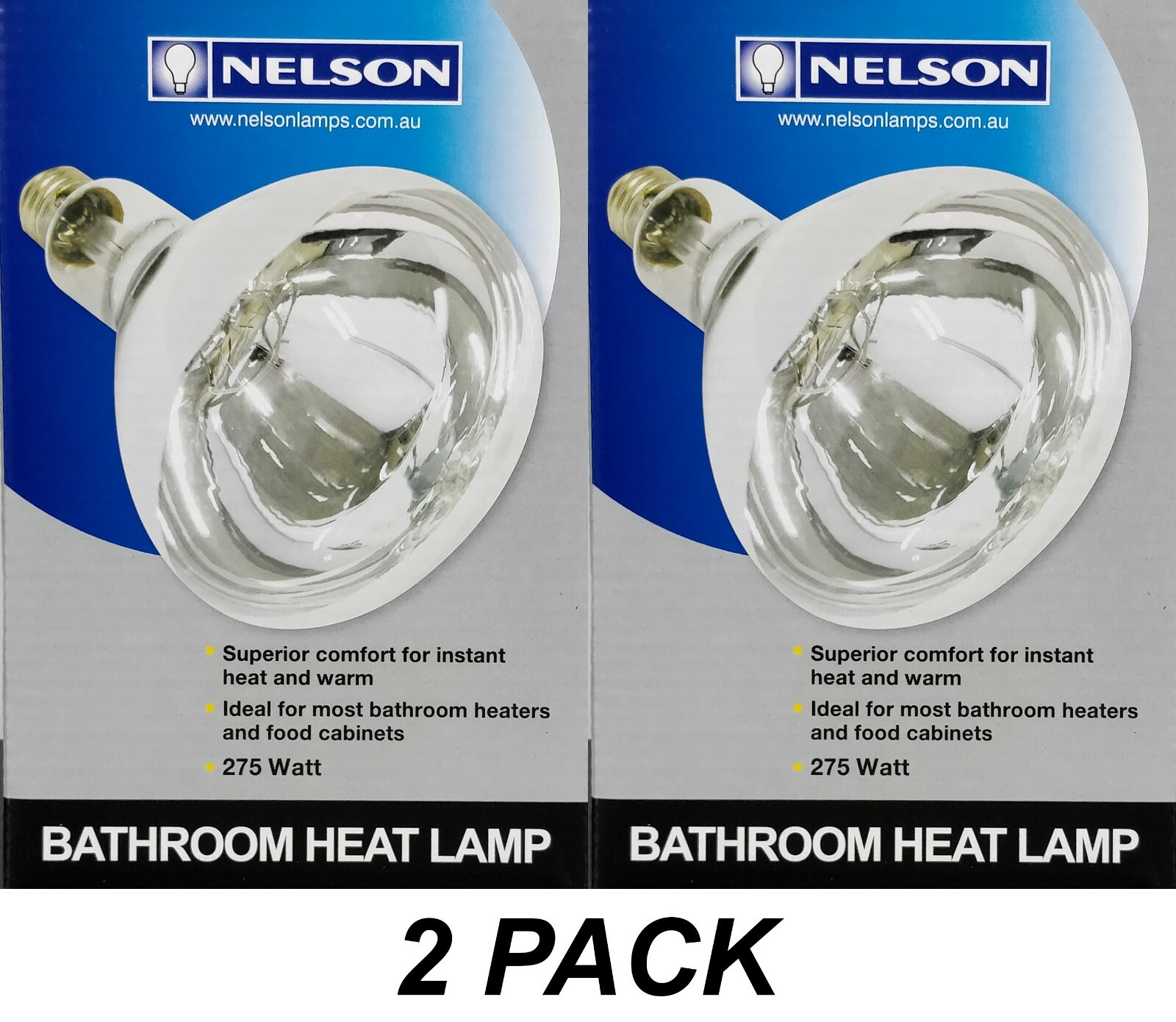 2 x 275W Reflector Heat Lamps for Bathroom Ceiling Mount Heaters IXL ...