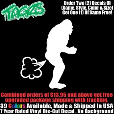 Bigfoot Sasquatch Yeti Farting Funny DieCut Vinyl Window Decal Sticker ...