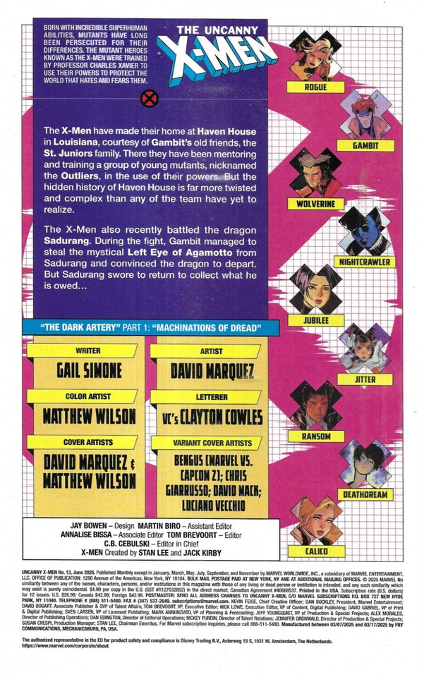 Uncanny X-Men Comic 13 First Print Cover A Marquez 2025 Gail Simone ...