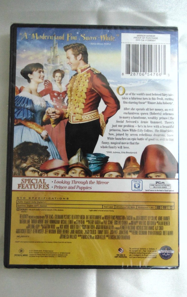 MIRROR MIRROR (snow white ) MOVIE DVD 2012 ALL STAR CAST ! NEW & SEALED ...