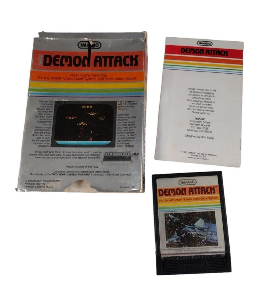 Vintage 1982 Atari 2600 Demon Attack Video Game Cartridge Box & Manual ...