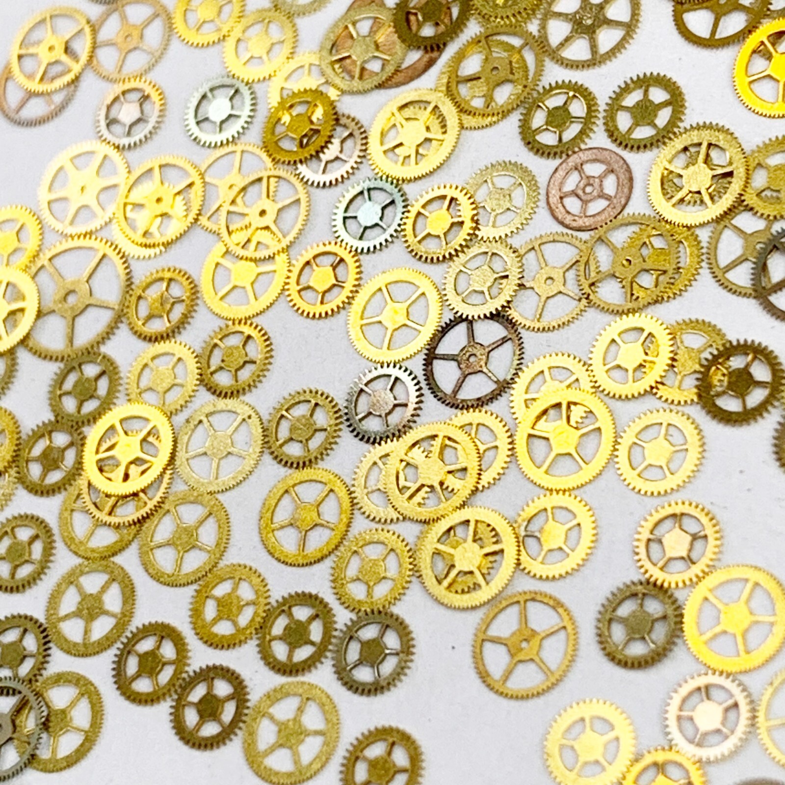 50 Tiny Flat Watch Wheels 3-4mm Gold Gear Oil Slick Steampunk Part ...