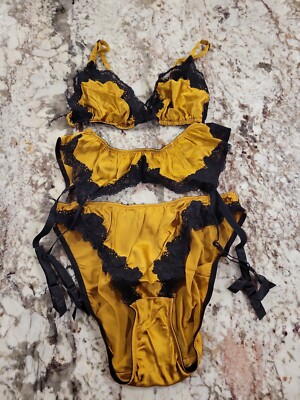 True Vintage Victoria Secret Silky Satin Bralette, Garter, & Panty Set ...