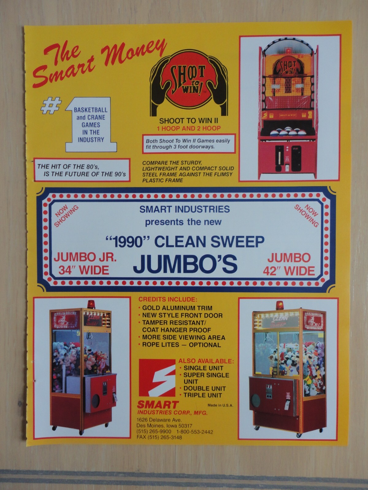 Trade Ad The Smart Money Crane Arcade Games Original Magazine Pull Out ...