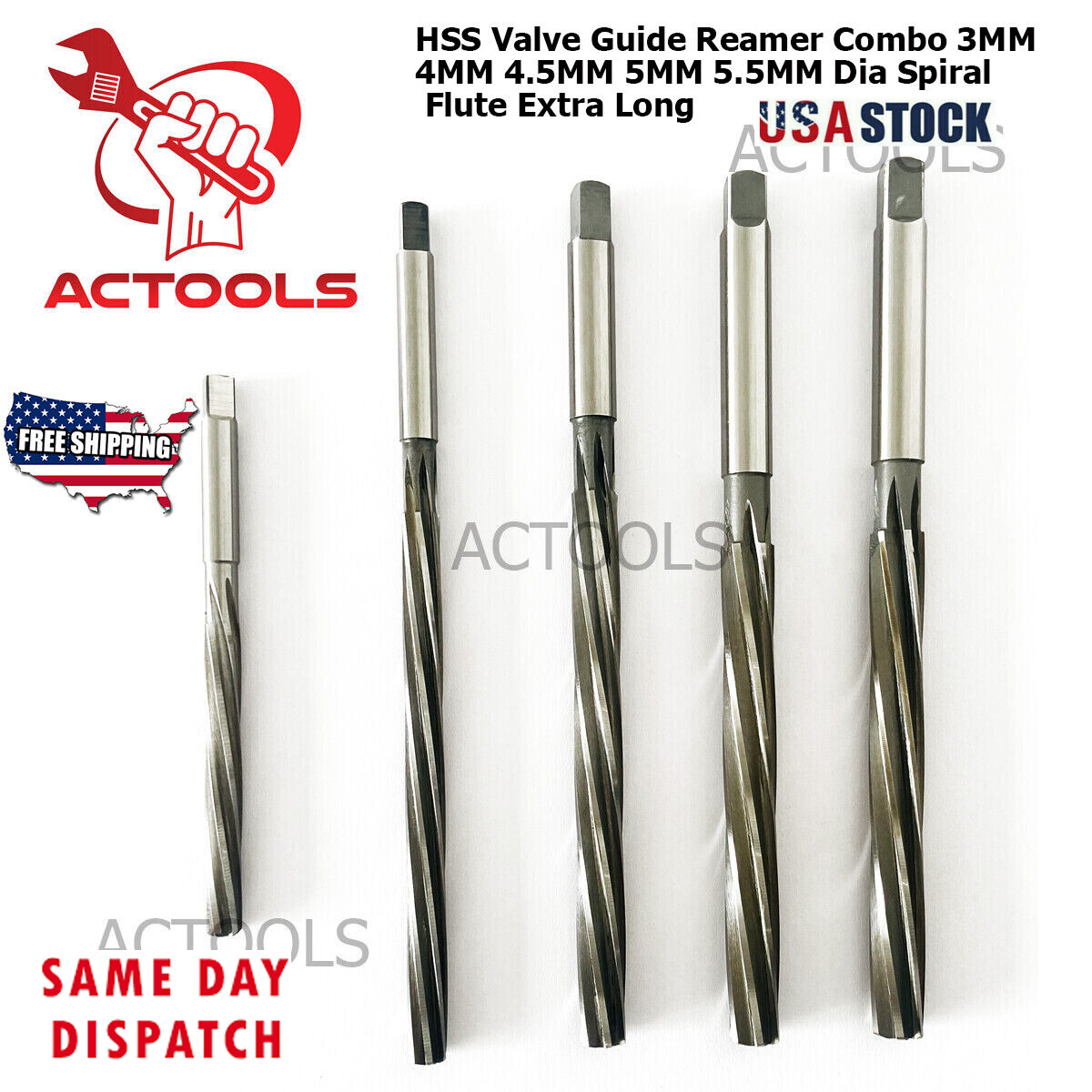 HSS Valve Guide Reamer Combo 3mm 4mm 4.5mm 5mm 5.5mm Dia Spiral Flute ...