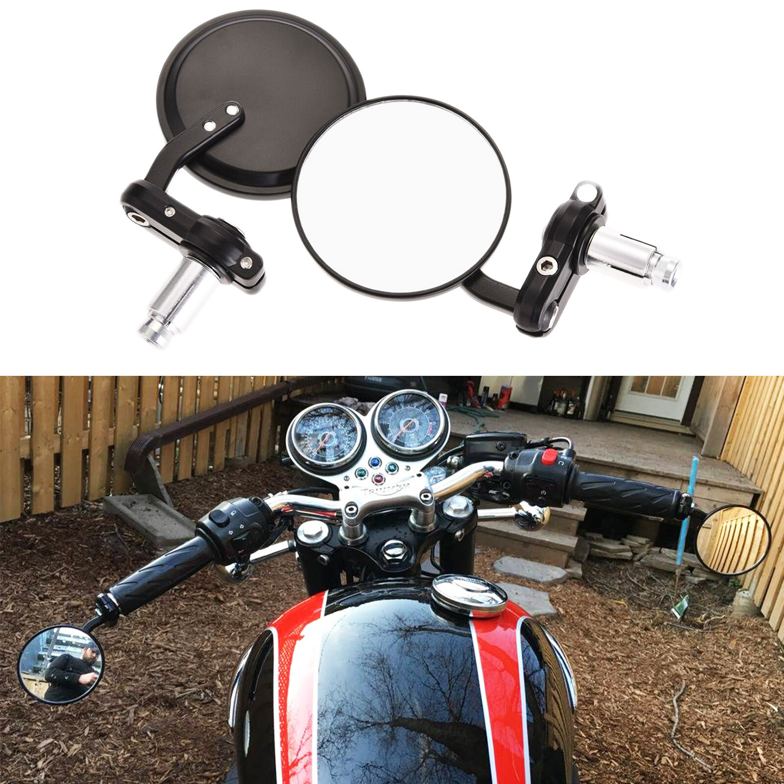 Rear View Side Mirrors Round Bar End Motorcycle Mirrors For Yamaha YZF ...