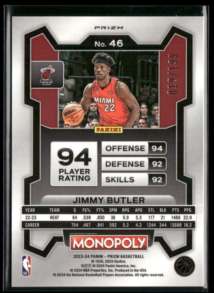Jimmy Butler 2023-24 Panini Prizm Monopoly Light Blue #46 SN Miami Heat ...