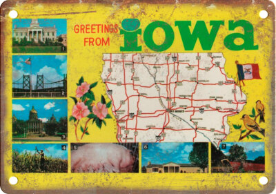 Iowa Greetings From Postcard 12" x 9" Retro Look Metal Sign ZK94 | eBay