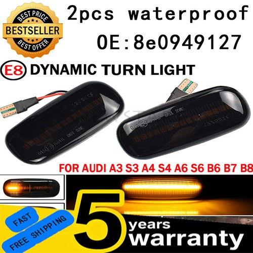 LED Dynamic Side Indicator Repeater Amber Lights For Audi A3 S3 8P A4 ...