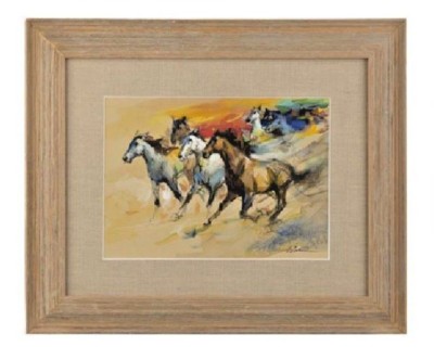 Cowboy Horses Painting Ink and Water Color on Paper Wei Tai (Chinese ...