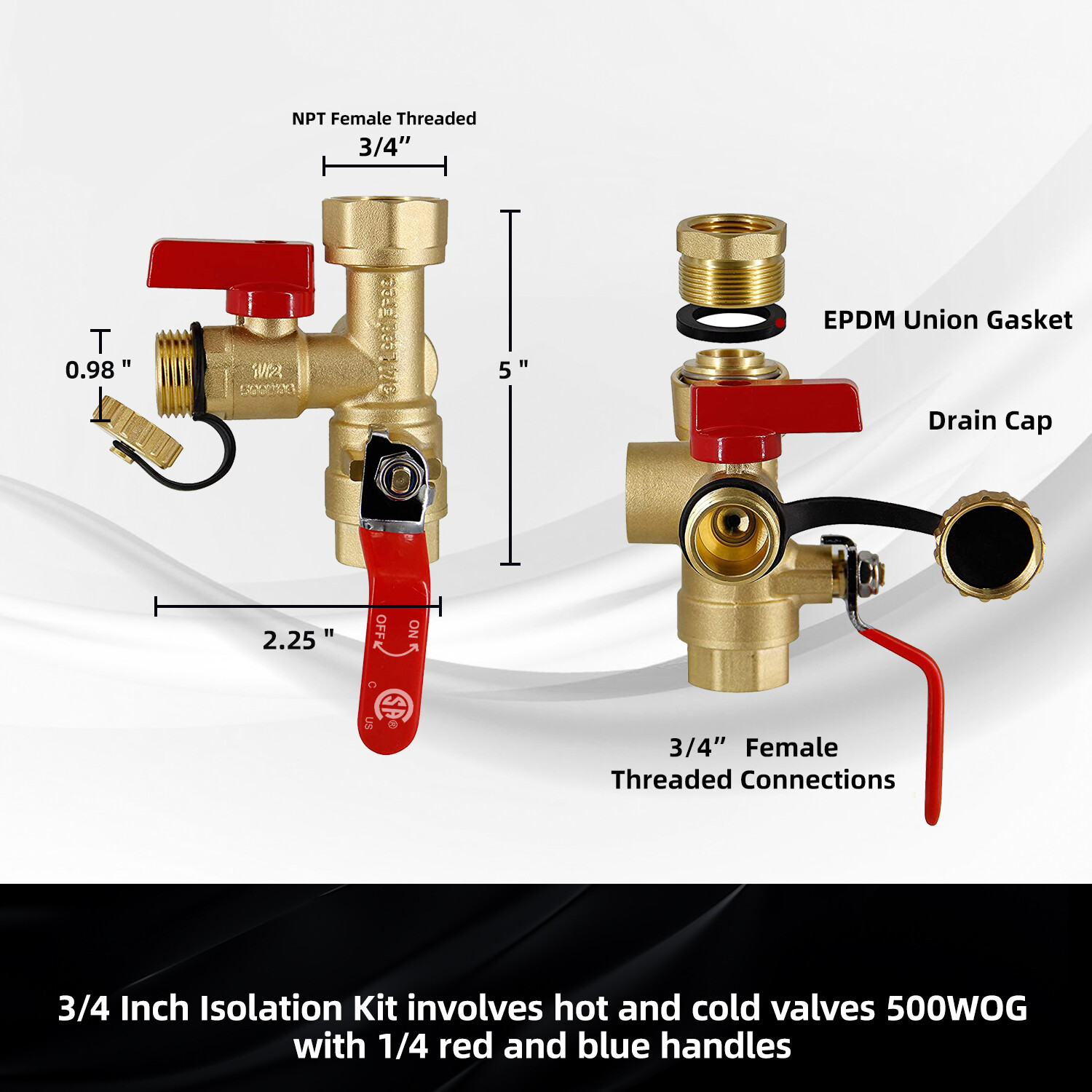 3/4" Tankless Water Heater Isolation Valve Kit with Pressure Relief CSA ...