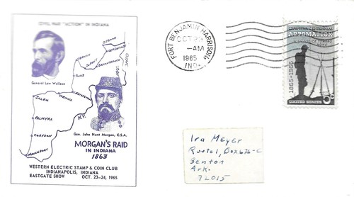 23 Oct 1965 Cover, Civil War Centennial: Morgan's Raid in Indiana 1863 ...