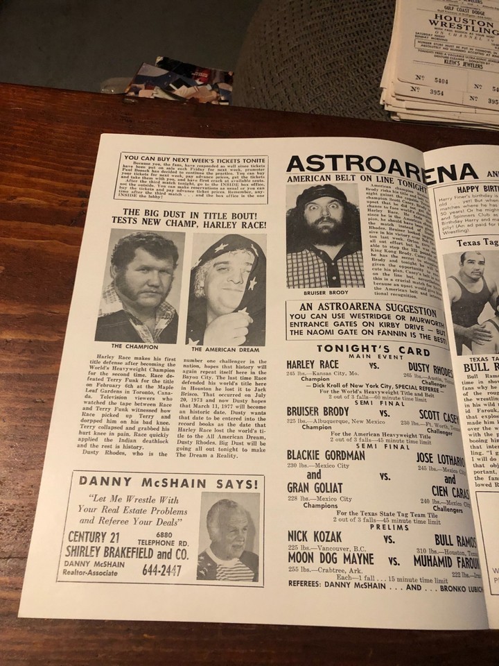 Vintage 03/11/1977 Houston, TX Paul Boesch Wrestling Program NWA/AWA ...
