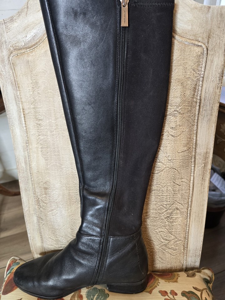 Michael Kors Riding Boot Tall Black Leather Stretch Panel Size 8 | eBay
