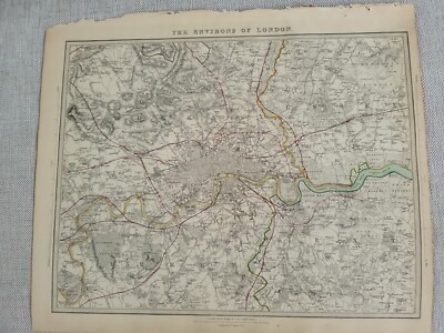 Nice, large, colored map of Environs of London. 1846. Original. | eBay