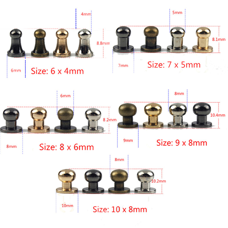 10Sets Metal Craft Brass Rivets Screws For Leather Studs Double Sided ...