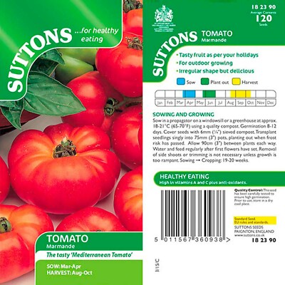 Suttons Tomato Seeds Marmande Cordon Large Tomatoes RHS AGM Outdoor 120 ...