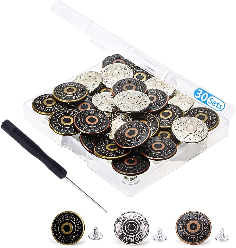 30 Sets Jeans Replacement Buttons 20Mm Jean Buttons Replacement Kit ...