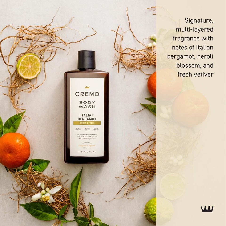 Cremo Body Wash Men, Notes of Italian Bergamot, Neroli Blossom, and ...