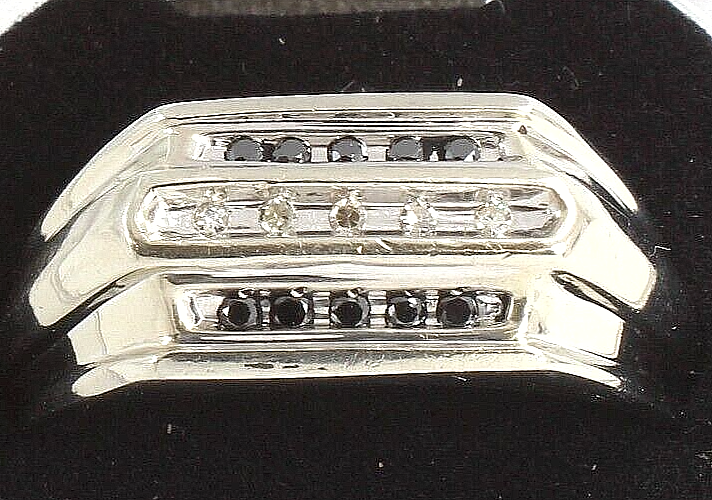 Solid 4.7gm White 10k Mans Cocktail Pinky Ring w/Black & White Diamonds ...