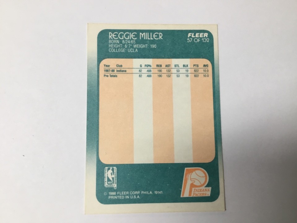 B219 REGGIE MILLER ROOKIE CARD 1988 FLEER #57 RC INDIANA PACERS HOF | eBay