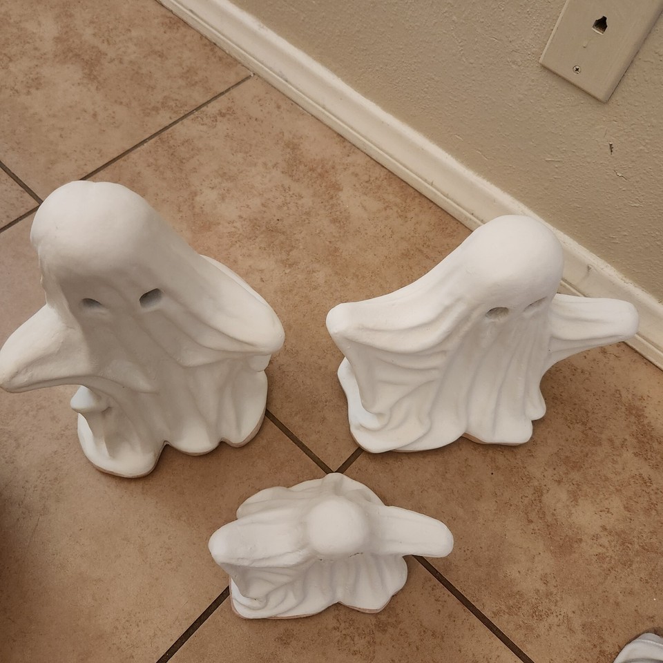 S/3 Pottery Barn Handcrafted Ceramic MINI SHORT TALL Ghost Luminary ...