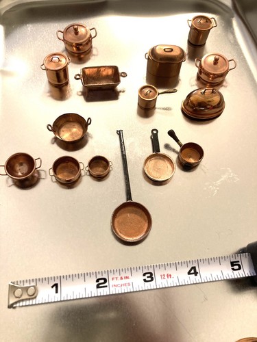 DOLLHOUSE Miniature Copper Pots Pans Serving Pcs. Lot Of 15 | eBay