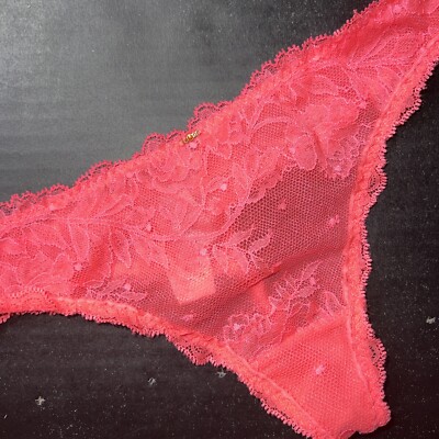 NWT Victoria's Secret S thong Panty NEON ORANGE LACE POLKA Dot ANGEL ...