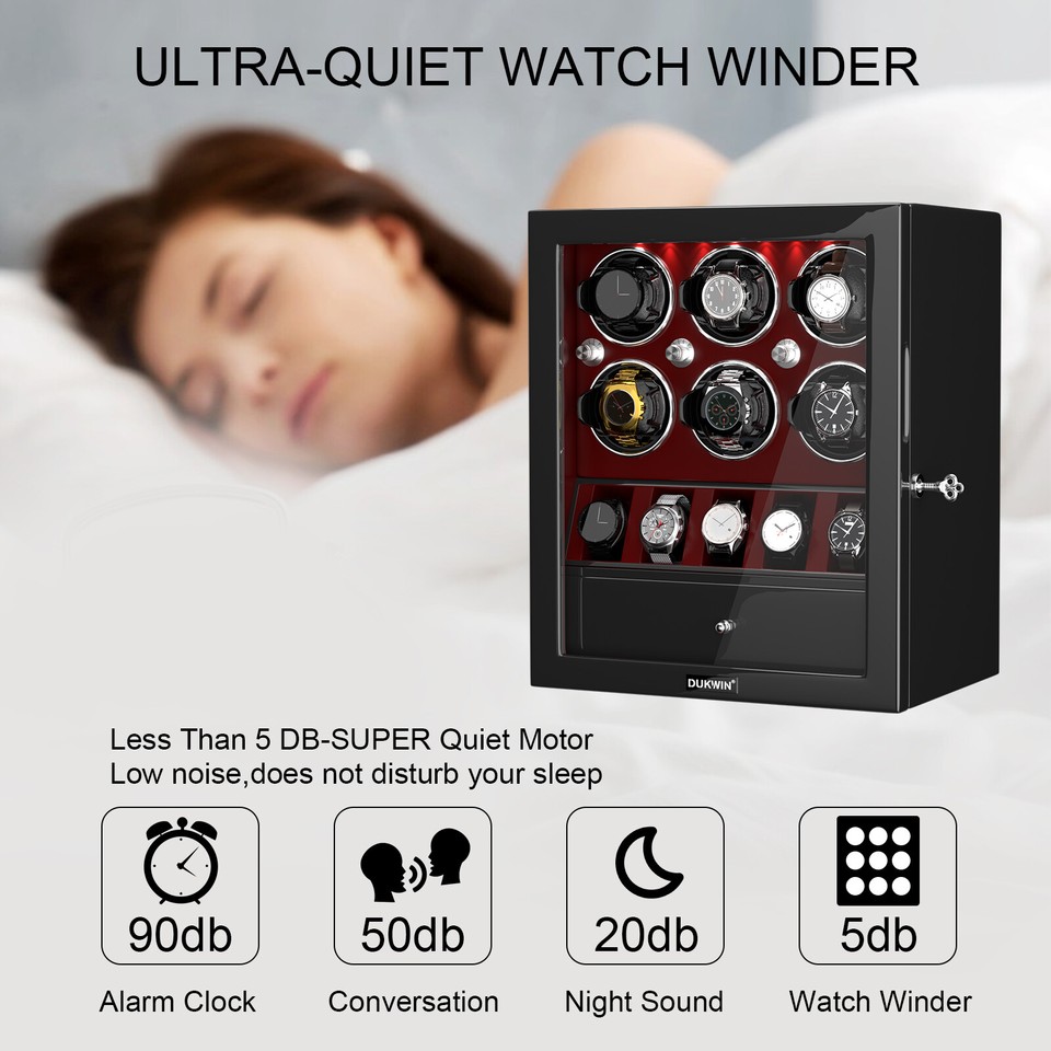 DUKWIN Automatic 6 Watch Winder With 5 Watches Display Storage Box LED ...