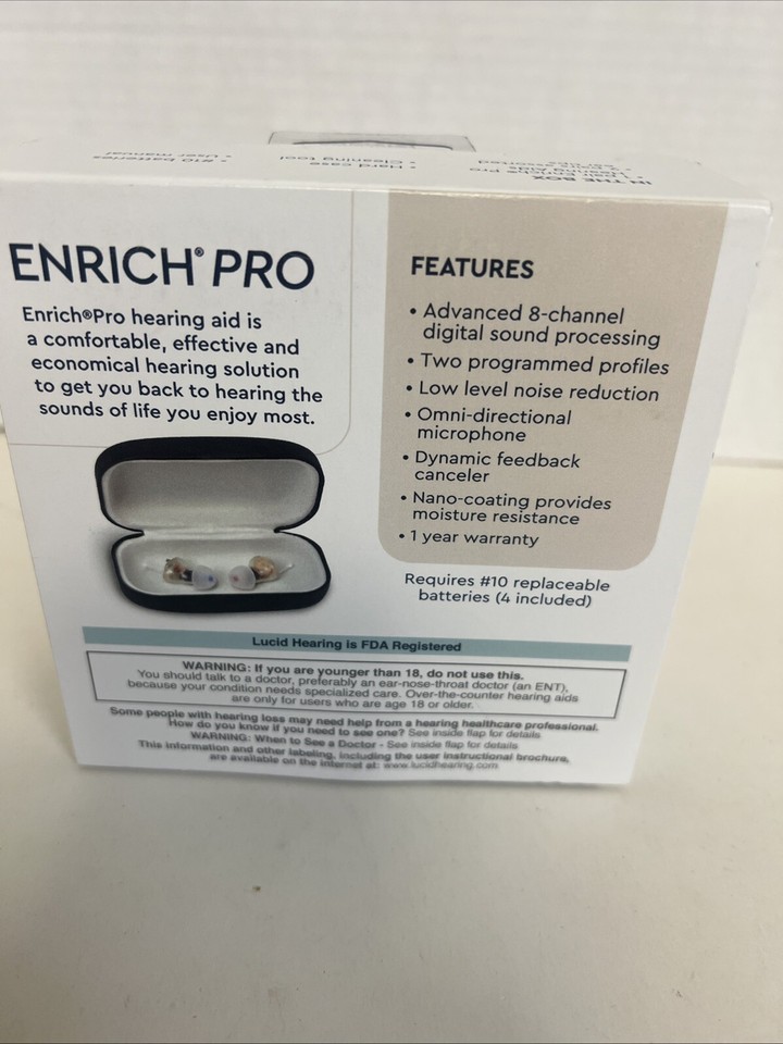 Lucid Hearing Enrich Pro OTC Hearing Aids Pair - In-The-Ear | eBay