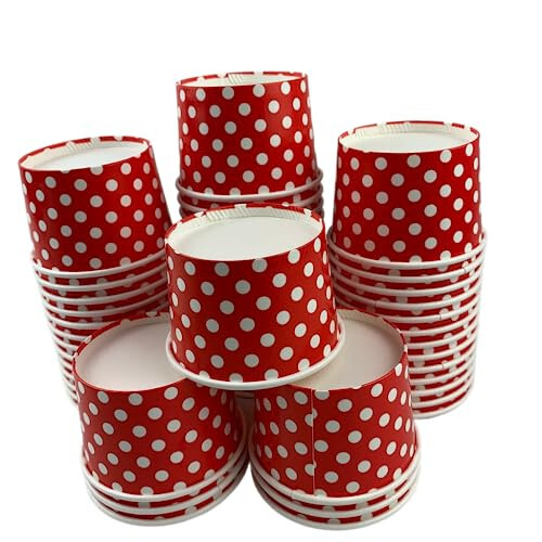 Heyiwell 4OZ Polka Dot Red Paper Ice Cream Cups,Disposable Dessert ...